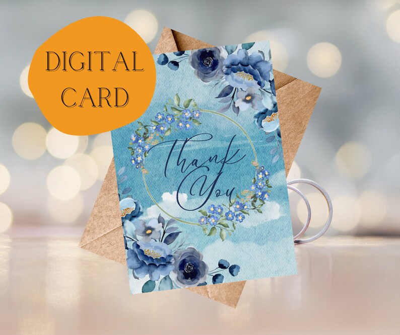 Blue Blooms Thank You Card Floral Theme Printable Card - Etsy