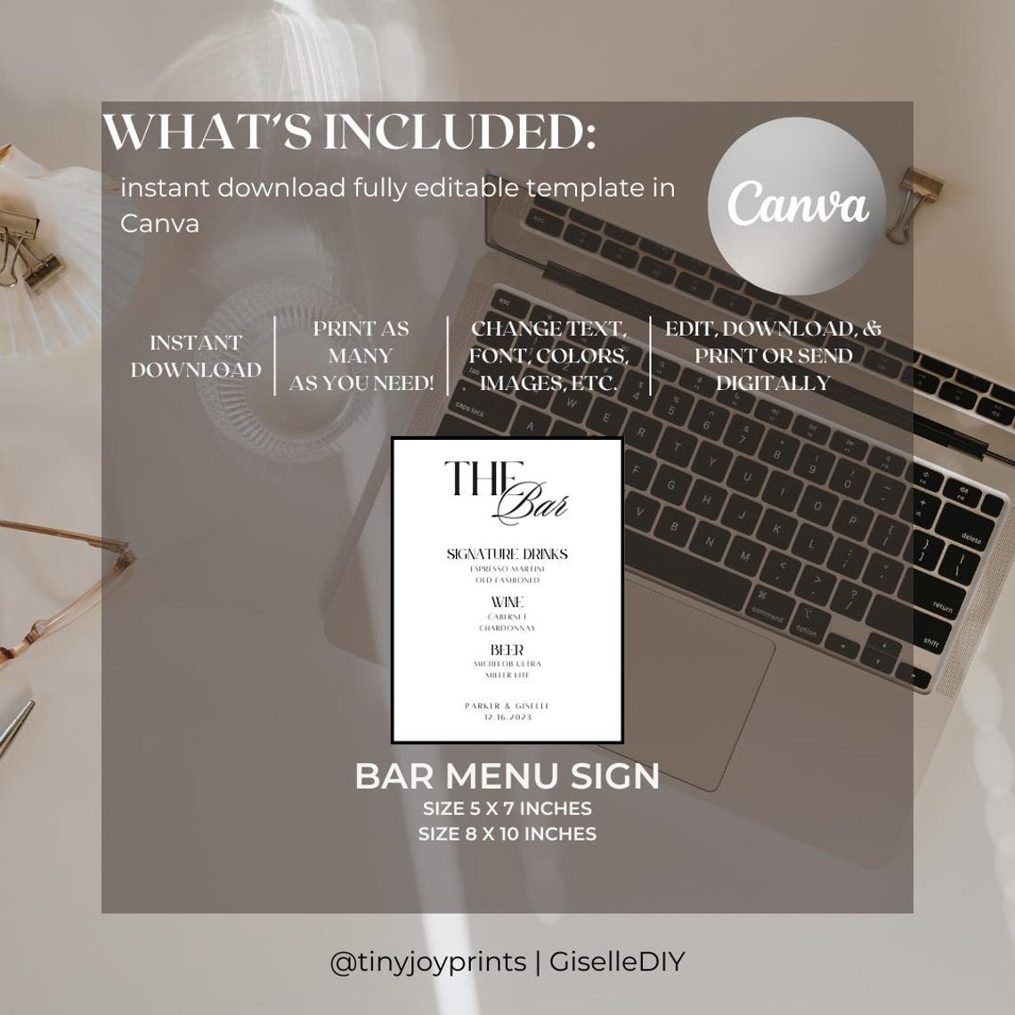 Modern Bar Menu Sign | Minimalist Cocktail & Drinks Menu | Editable ...