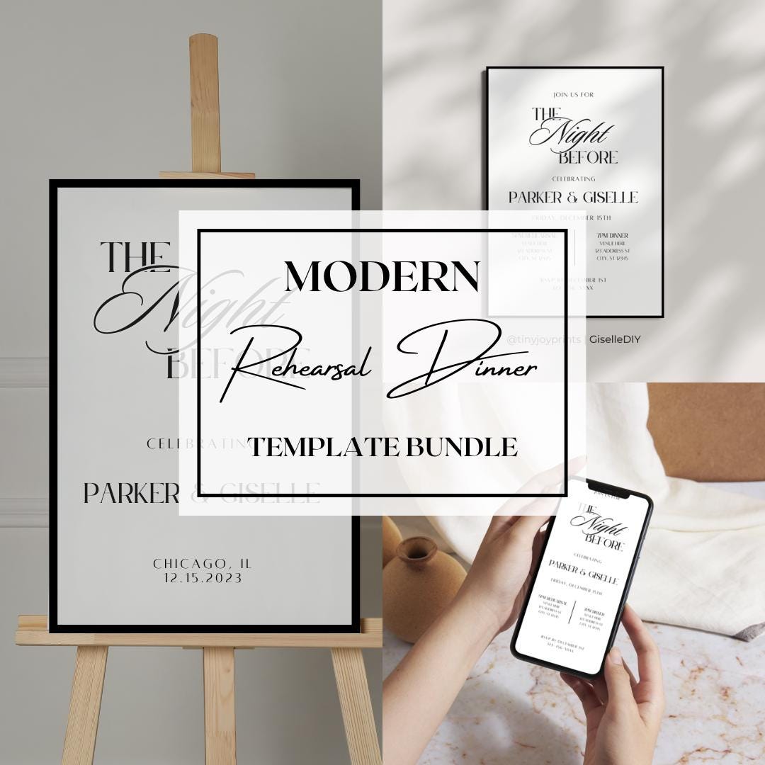Modern Rehearsal Dinner Invitation & Sign Bundle | Minimalist Rehearsal ...
