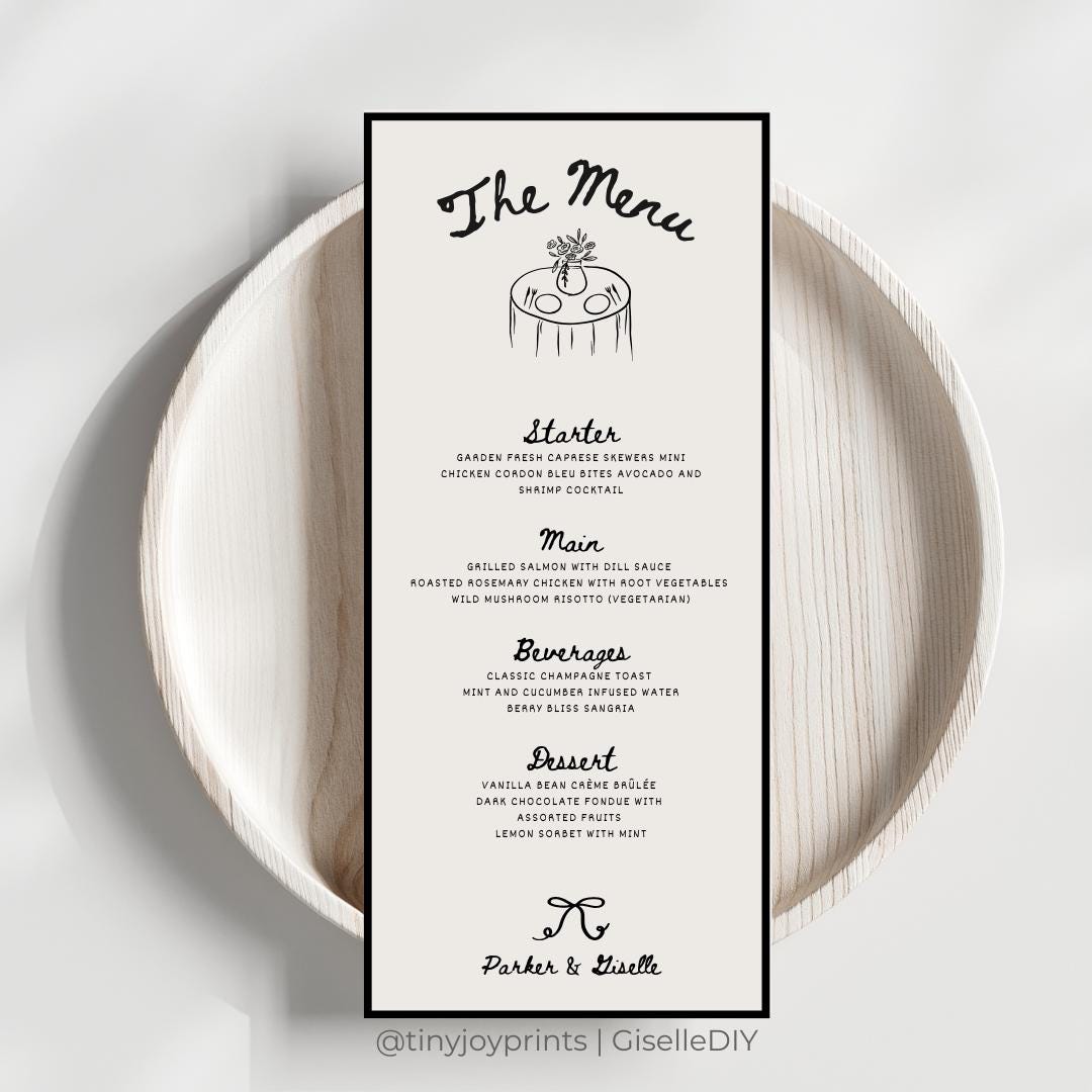 Hand Drawn Wedding Menu | Whimsical Wedding Dinner Menu | Editable ...