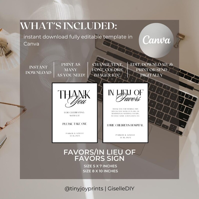Modern Wedding Favors Sign | in Lieu of Favors Option | Editable Canva ...