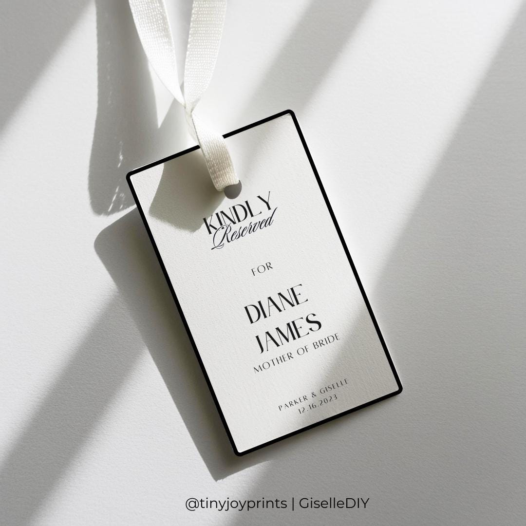 Modern Reserved Seating Tags for Wedding Ceremony | Minimalist Reserved ...