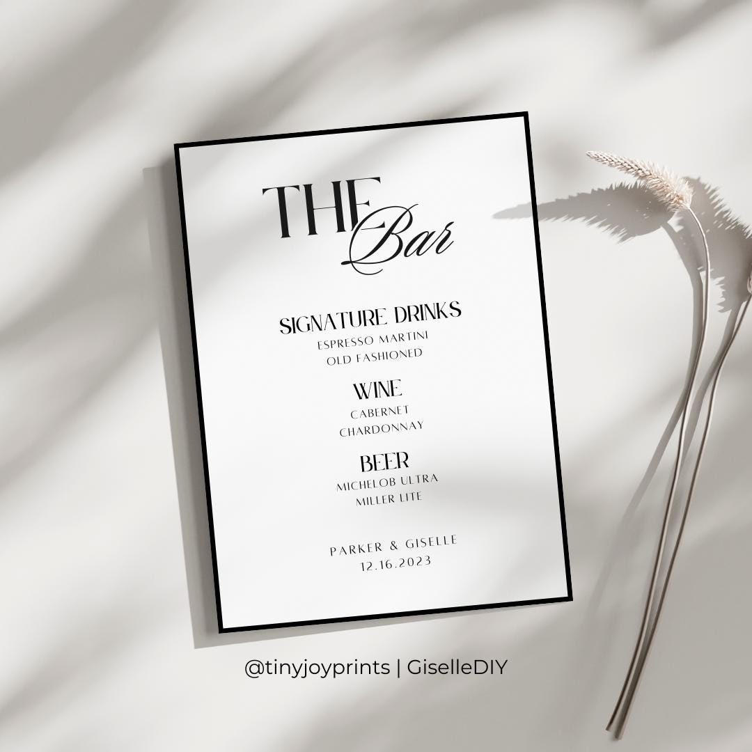 Modern Bar Menu Sign | Minimalist Cocktail & Drinks Menu | Editable ...
