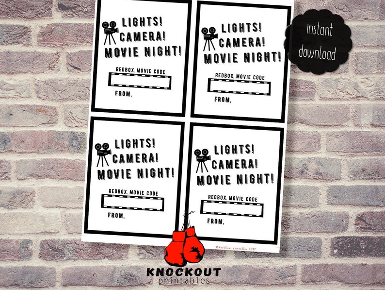 Lights Camera Movie Night Redbox® Gift Tag Printable Red - Etsy
