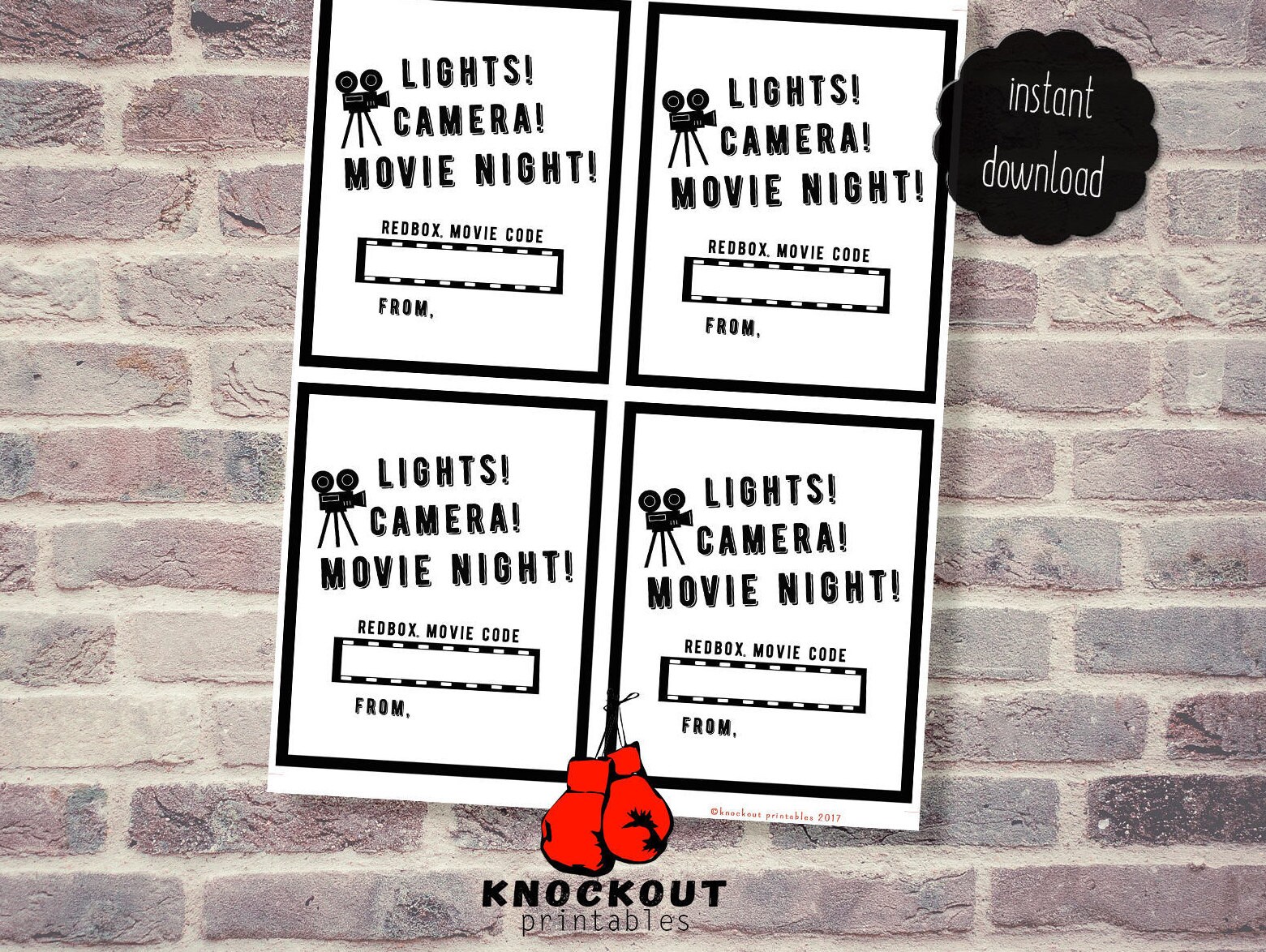 Lights Camera Movie Night Redbox® Gift Tag Printable Red - Etsy