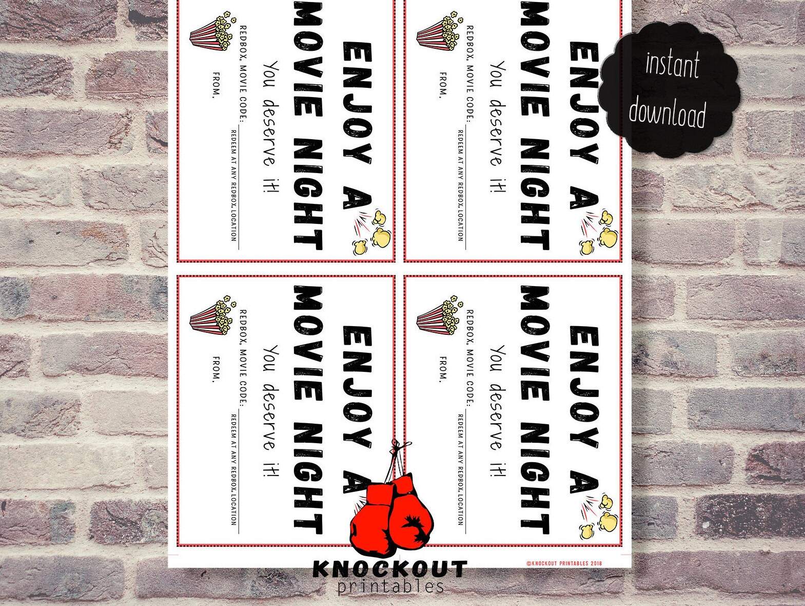 Enjoy a Movie Night Redbox® Gift Tags Printable Movies Redbox® Code ...