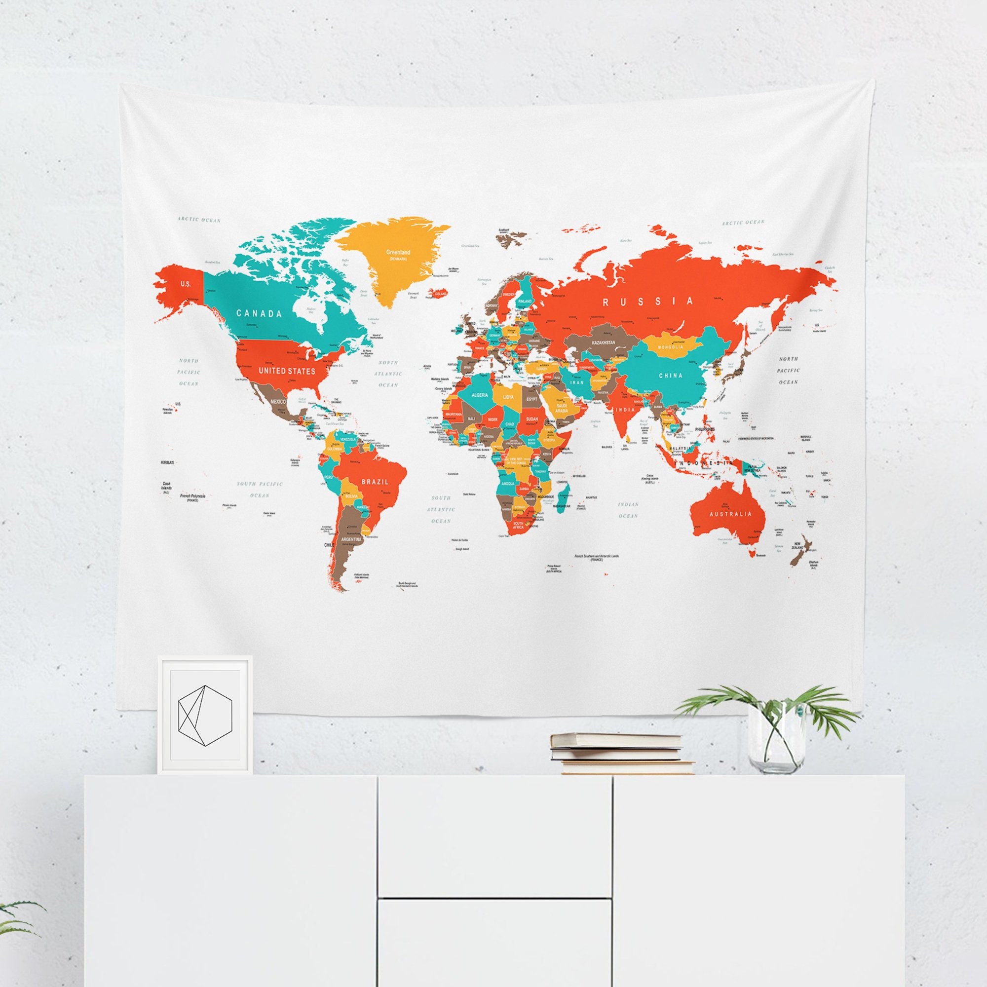 World Map Tapestry World Map Wall Hanging World Map Wall - Etsy