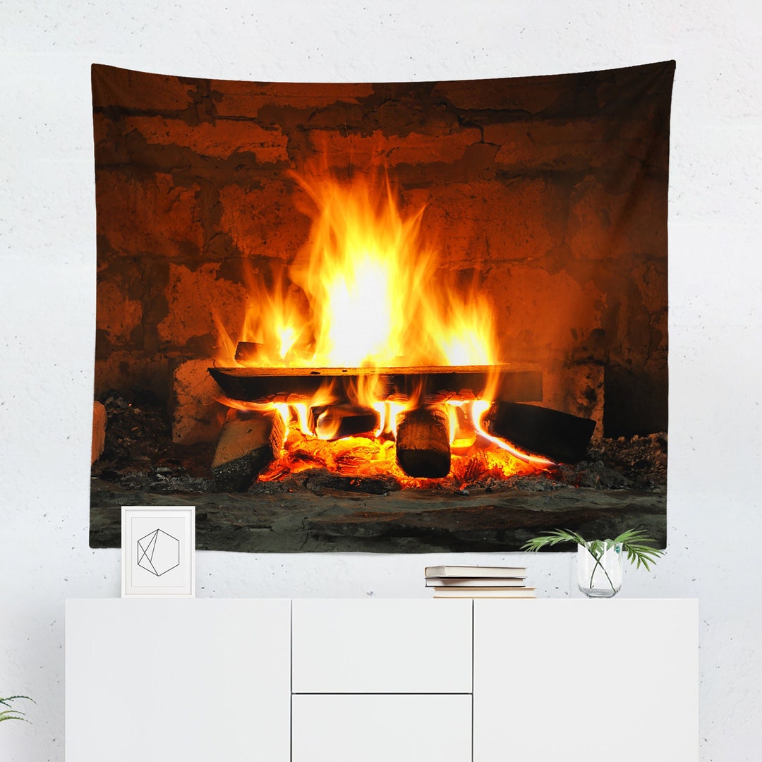 Fireplace Tapestry, Fireplace Wall Art, Log Fire, Fireplace Wall ...