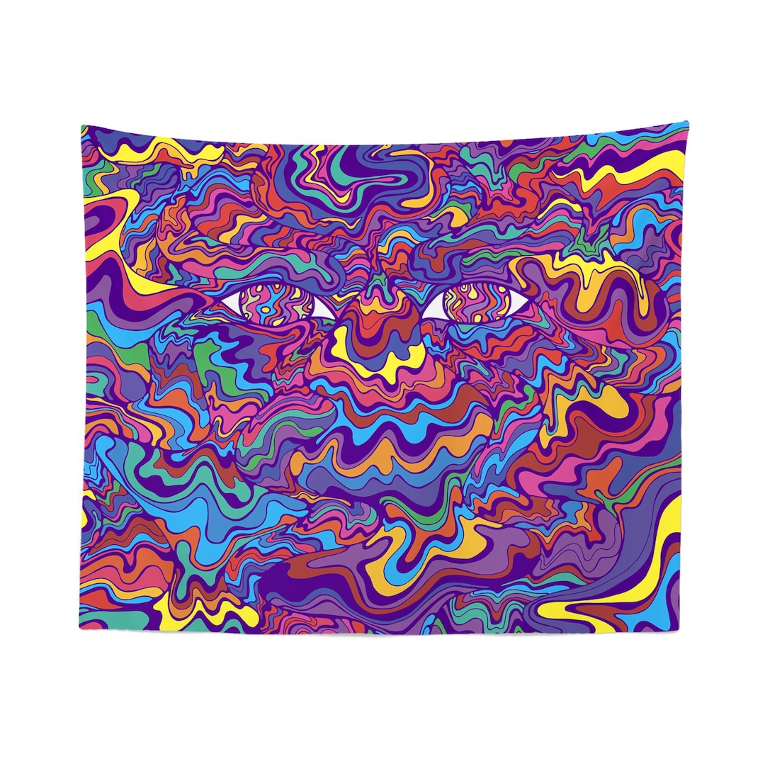 Trippy Tapestry Wall Hanging – Psychedelic Abstract Face Art, Colorful ...