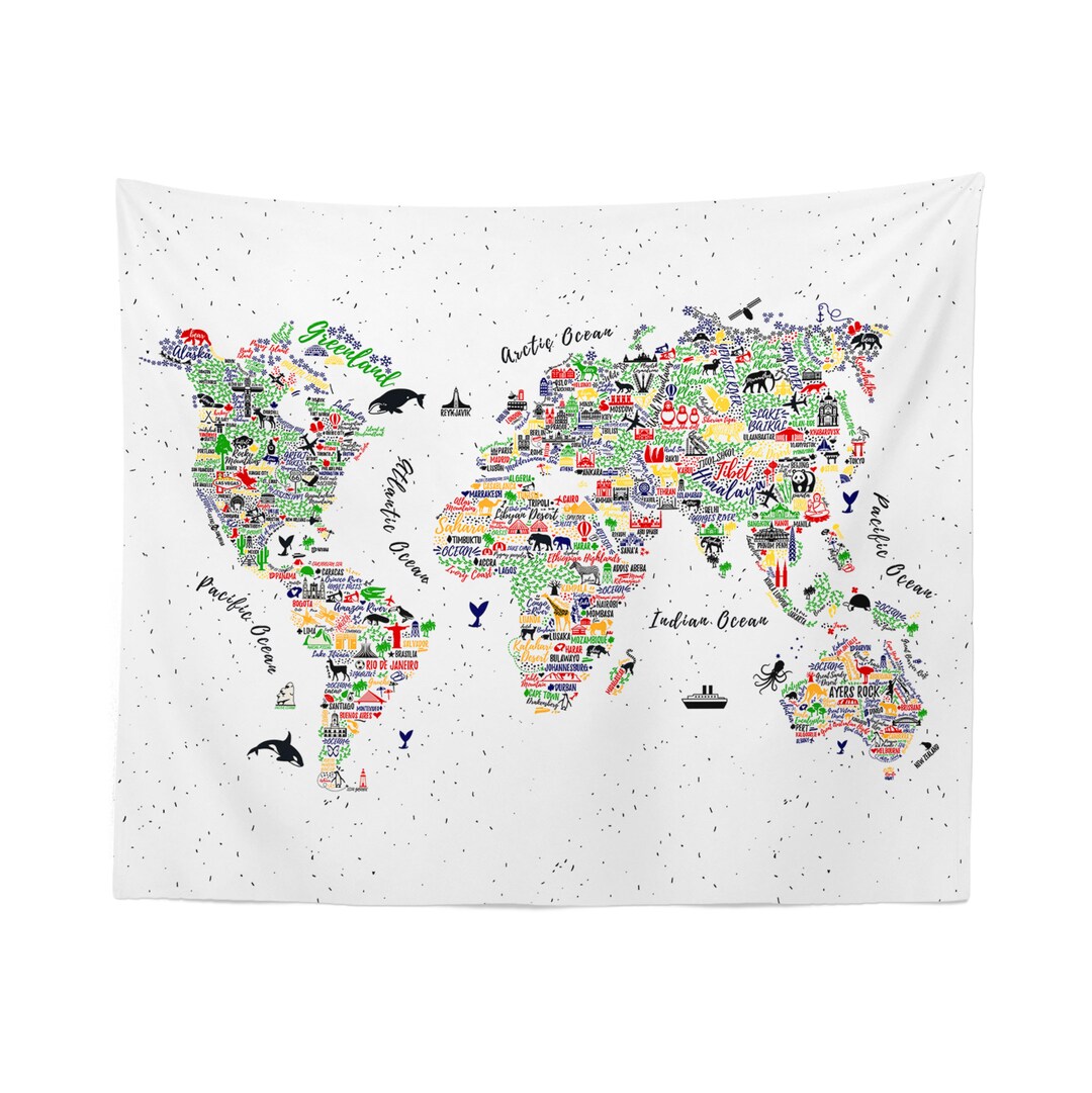 World Map Tapestry Wall Hanging Art Decor - Etsy