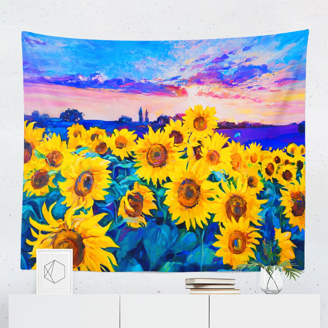 Sunflower Tapestry Wall Hanging Art Etsy