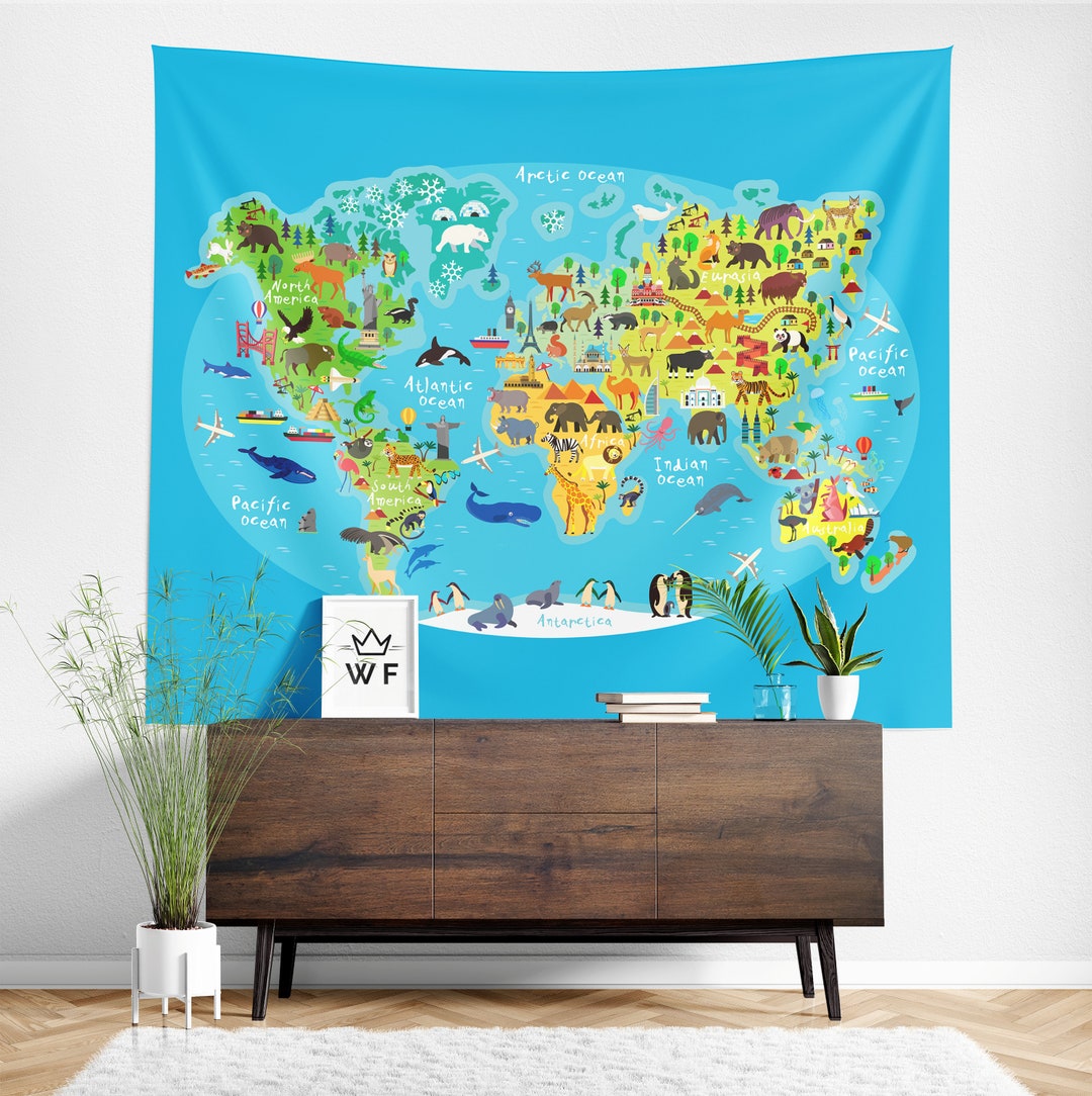 World Map Tapestry, World Map Wall Hanging, World Map Wall Décor, World ...