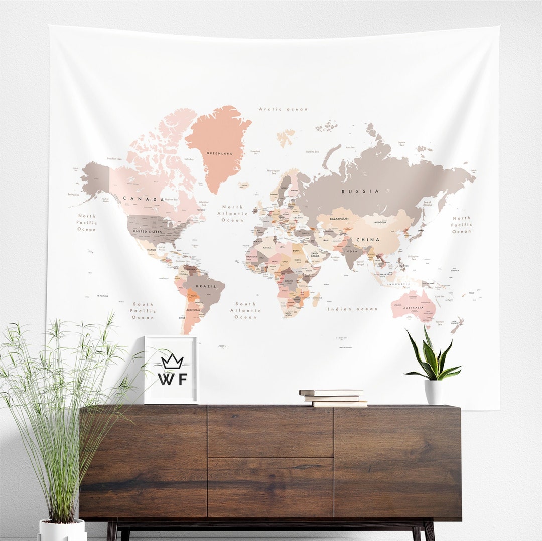 World Map Tapestry Wall Hanging Art Decor - Etsy