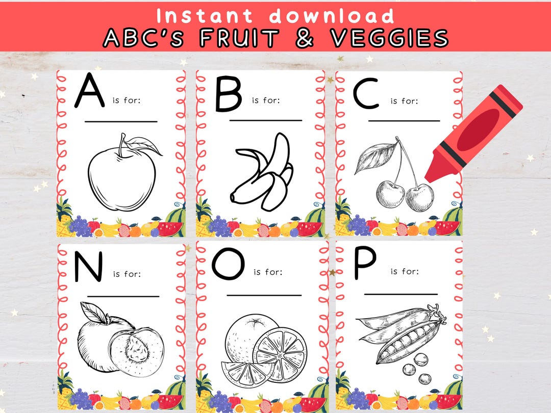 ABC Coloring Book Activity Packet- Printable Fruit and Veggie ...