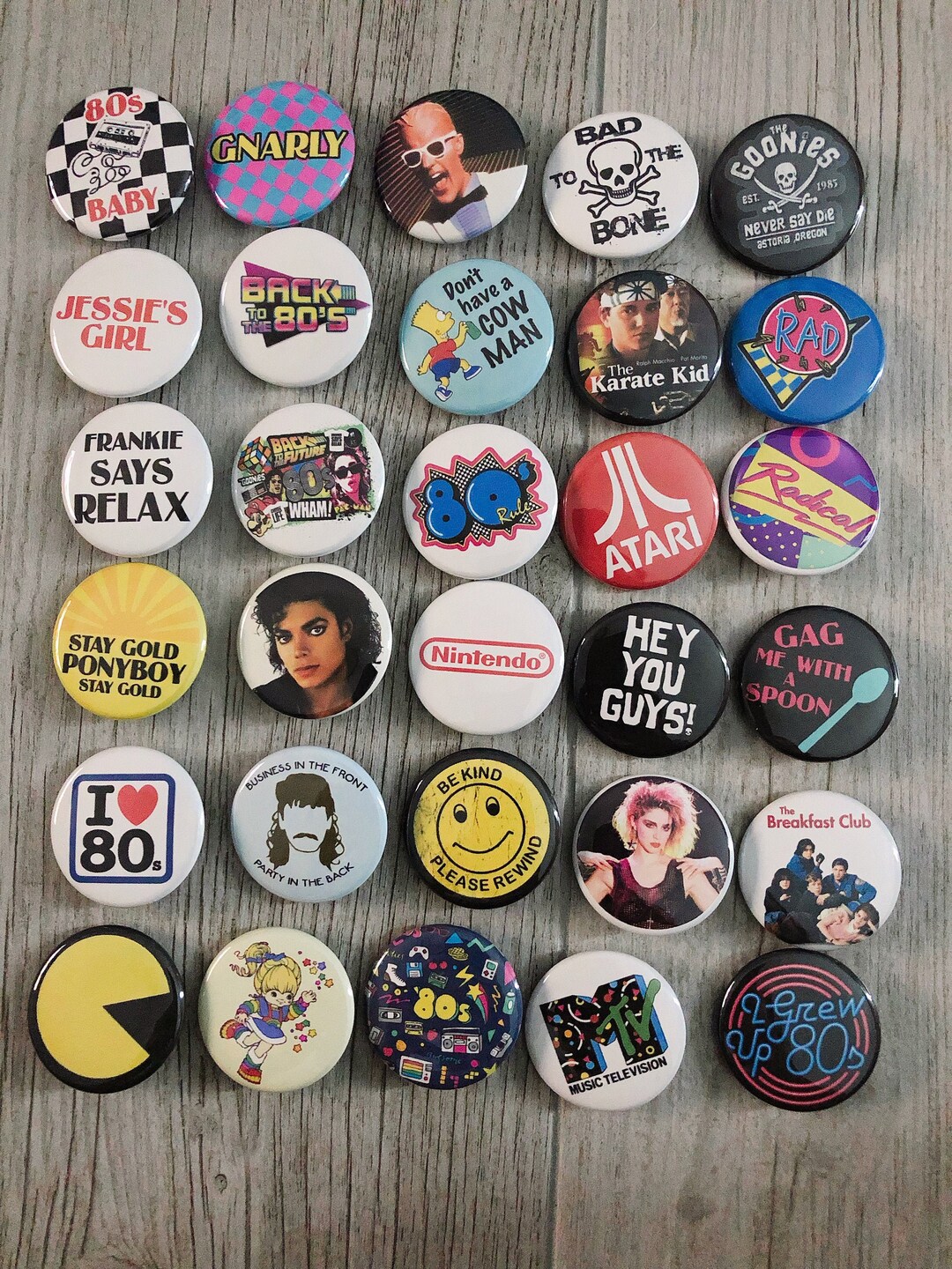 80s Vintage Style Buttons, 80s Party Favors, 80s Decor, Pinback Buttons ...