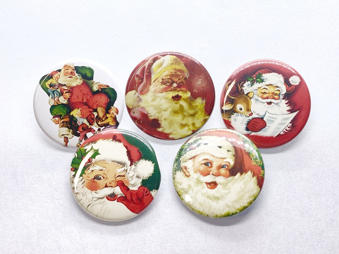 Set of 5 Vintage Style Santa Claus 1.5 Inch Pinback Buttons, Christmas ...