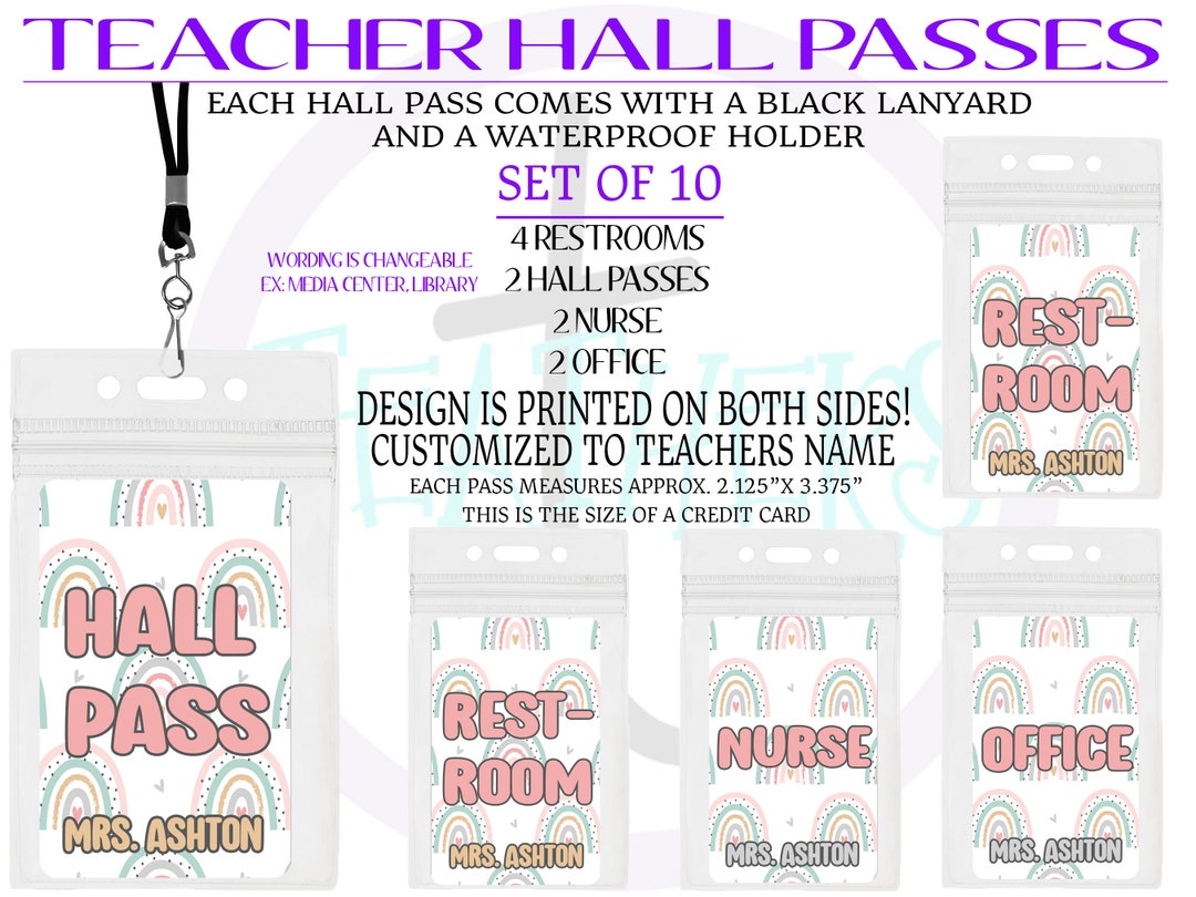 Hall Passes, Teacher Gifts, Rainbow Hall Pass, Hall Passes for Teachers ...