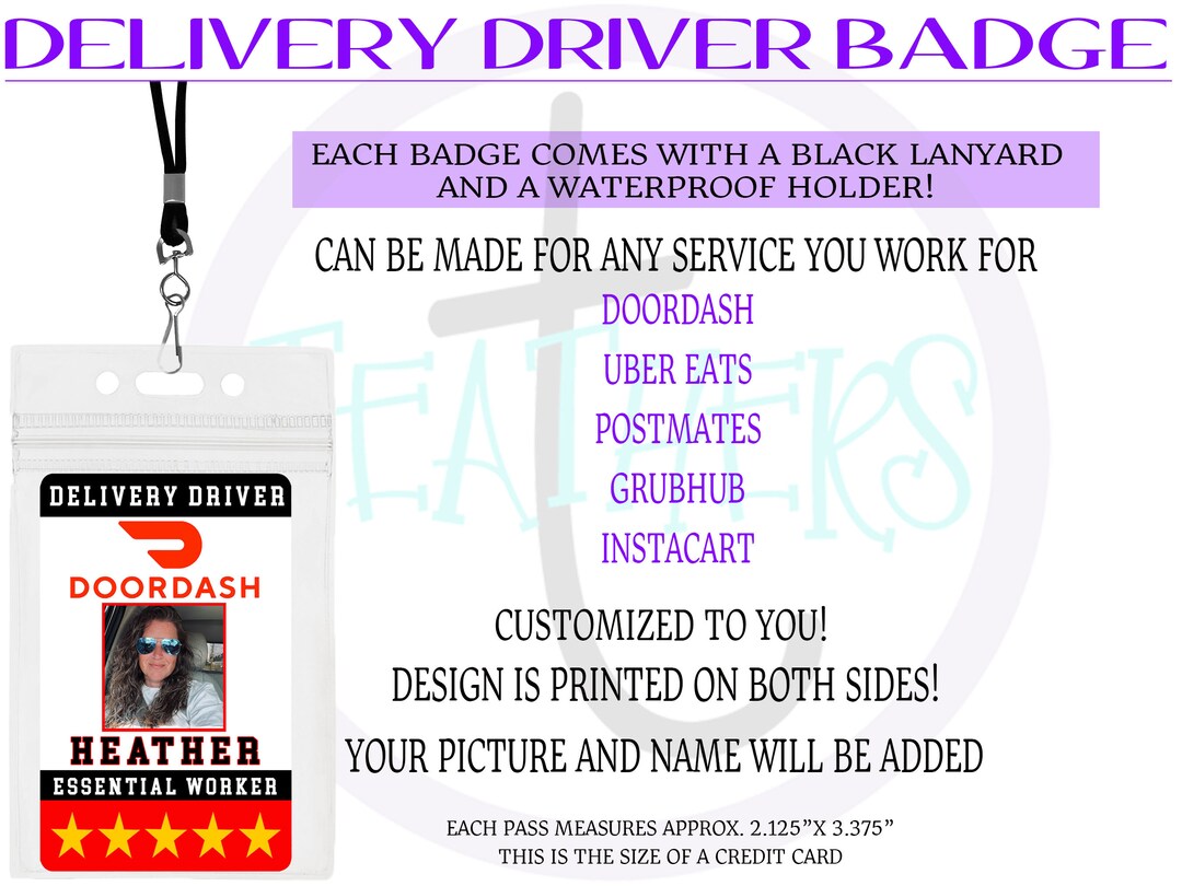 Doordash Custom ID Badge, Delivery Driver Badge, Custom Picture Badge, Uber Eats, Grubhub ...