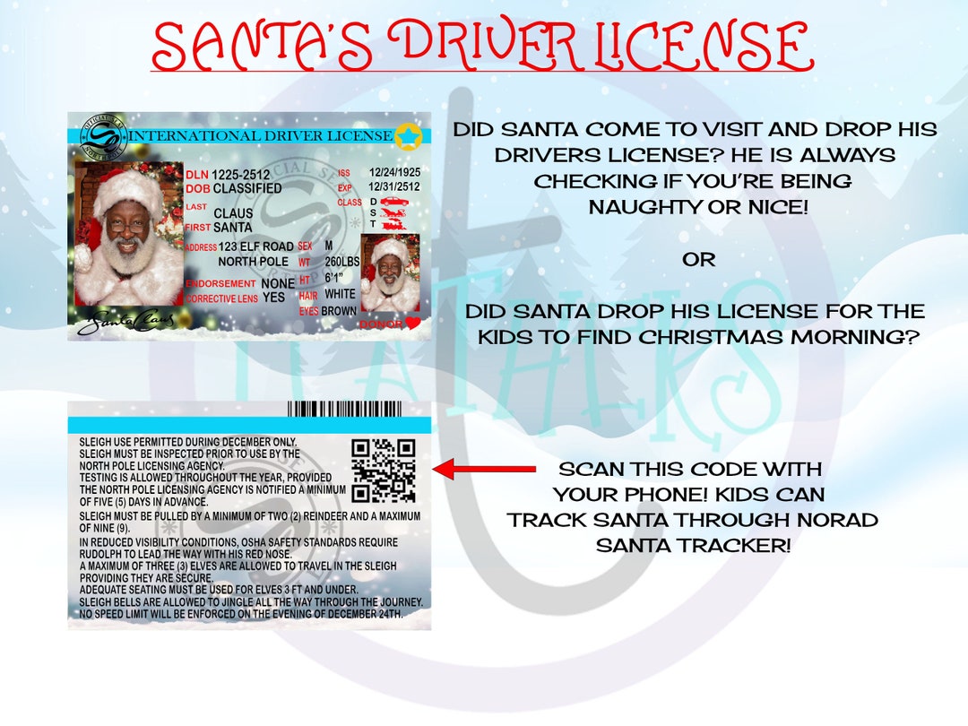 Santas Lost Drivers License, Santa Drivers License, Lost Santa DL ...