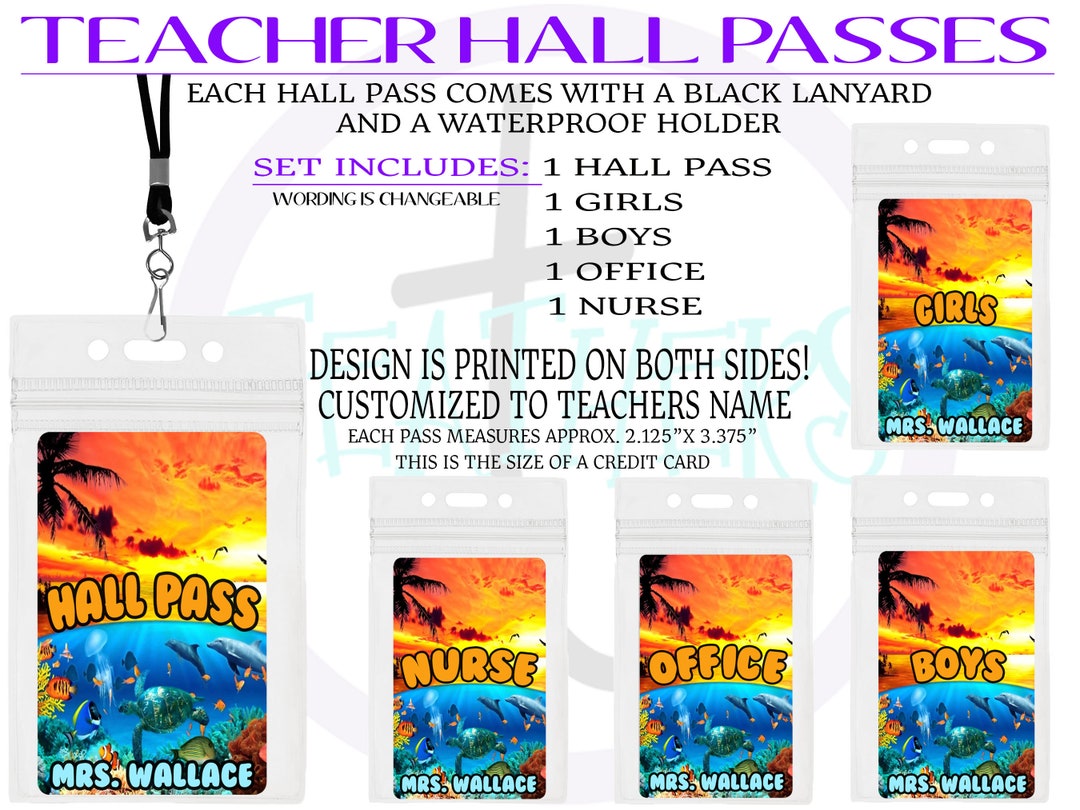 Sea Animal Hall Passes, Teacher, Teacher Gift, Teacher Lanyard, Teacher ...
