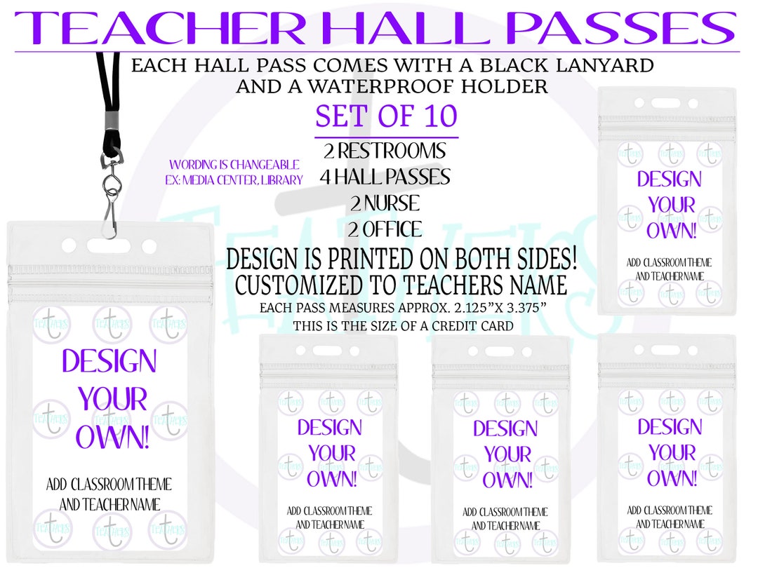 Custom Teacher Hall Pass, Personalized Teacher Gift, Set of 10, Teacher ...
