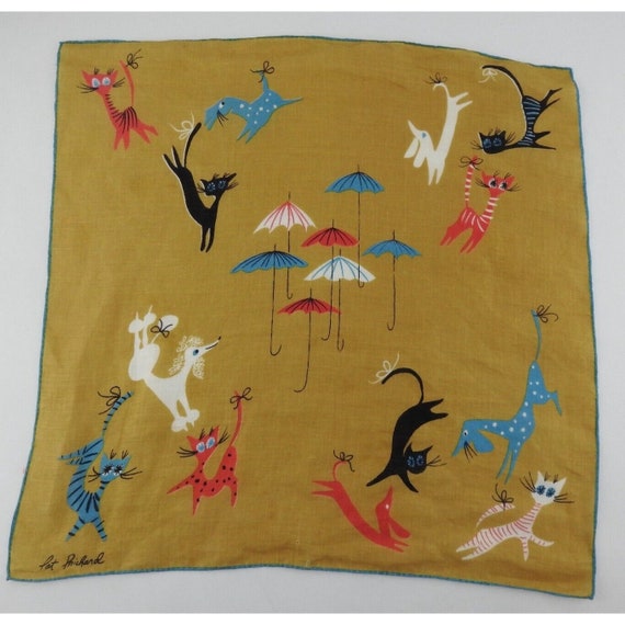Mcm vintage cats hanky, - Gem