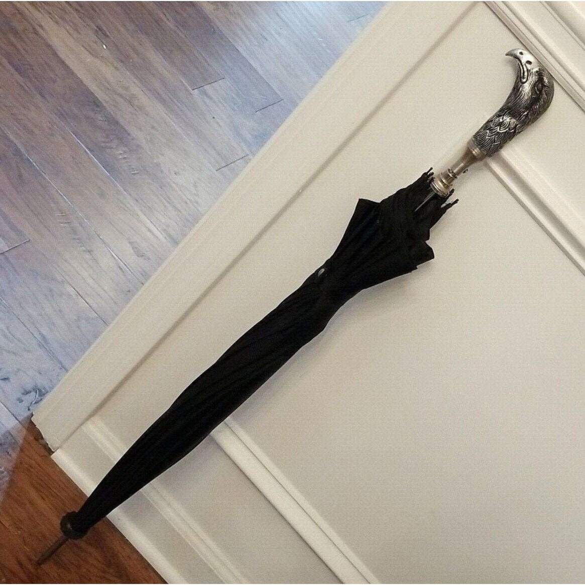 Vintage Antique Bird Eagle Hawk Head Handle Heavy Metal Black Umbrella ...