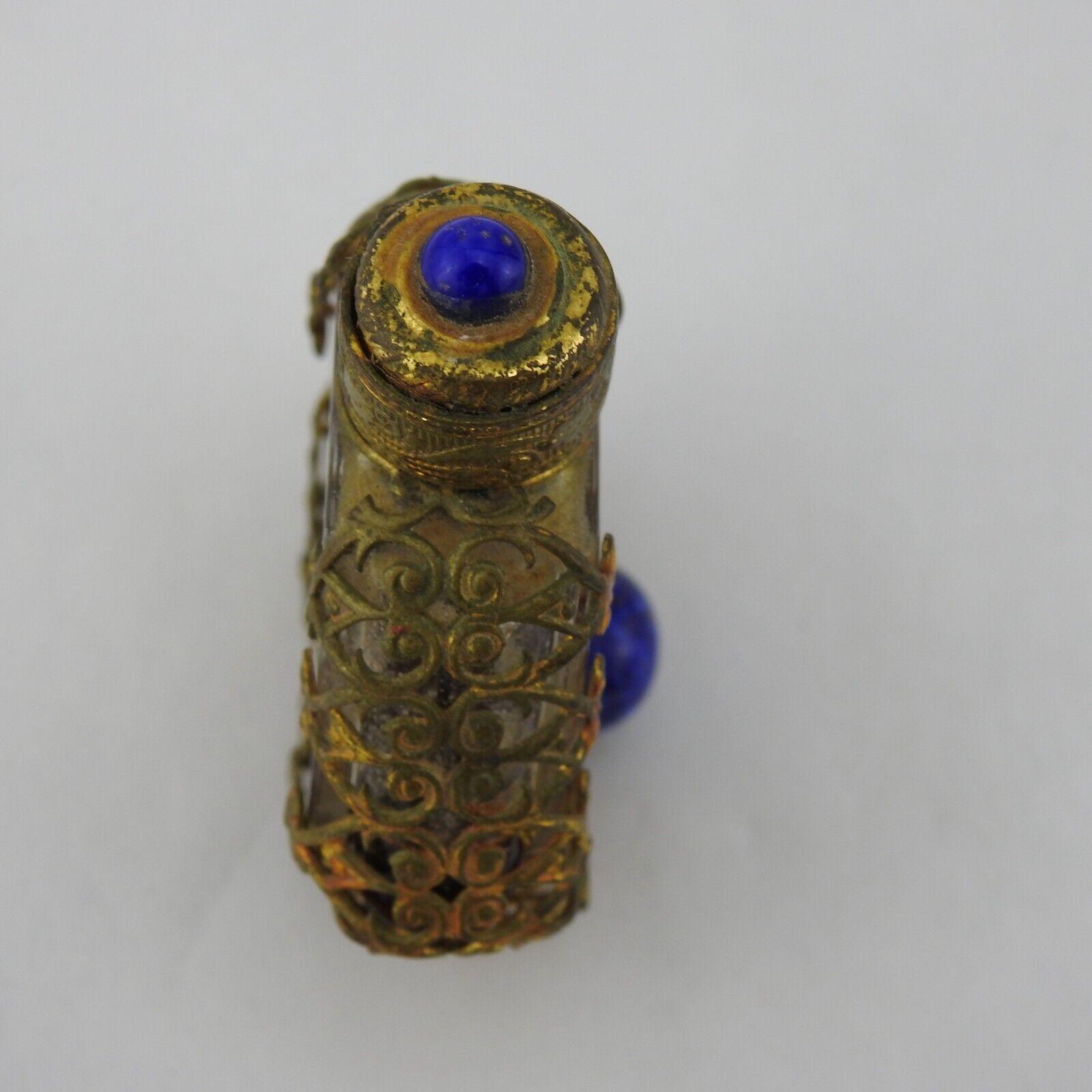Antique Vintage Perfume Bottle Irice Czech Blue Jeweled Filigree ...
