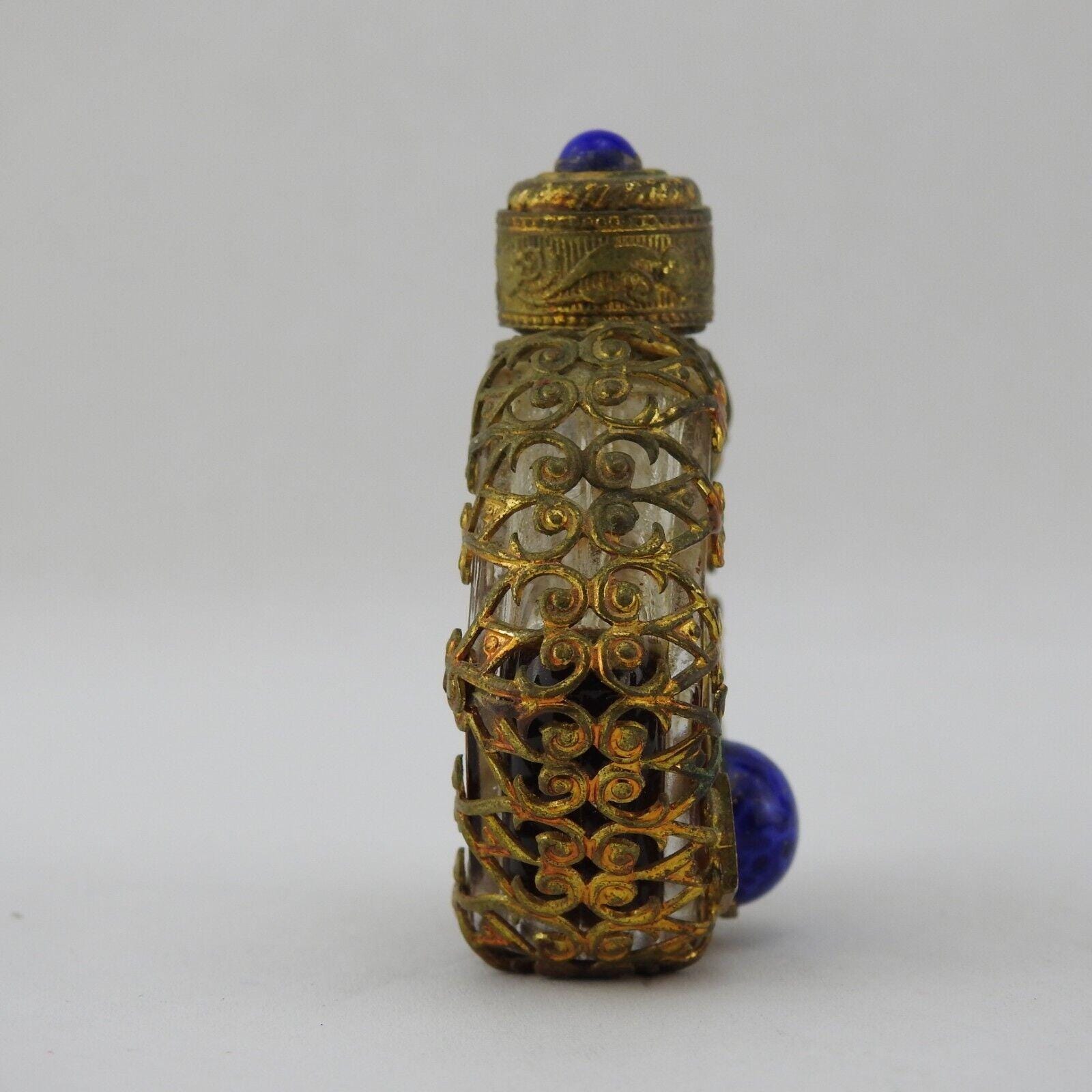 Antique Vintage Perfume Bottle Irice Czech Blue Jeweled Filigree ...