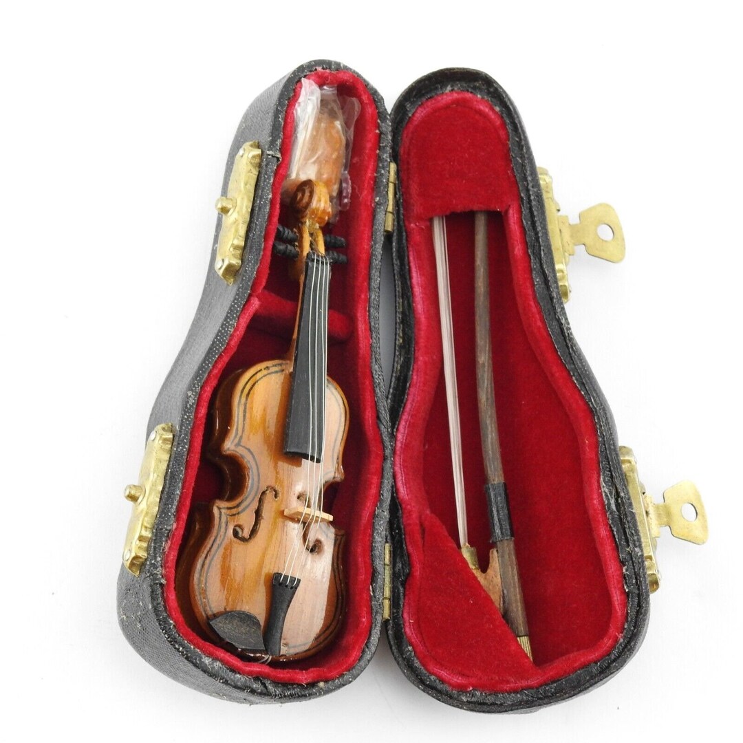 Vintage Authentic Models Miniature Wood Violin Case String Bow 3.25 ...
