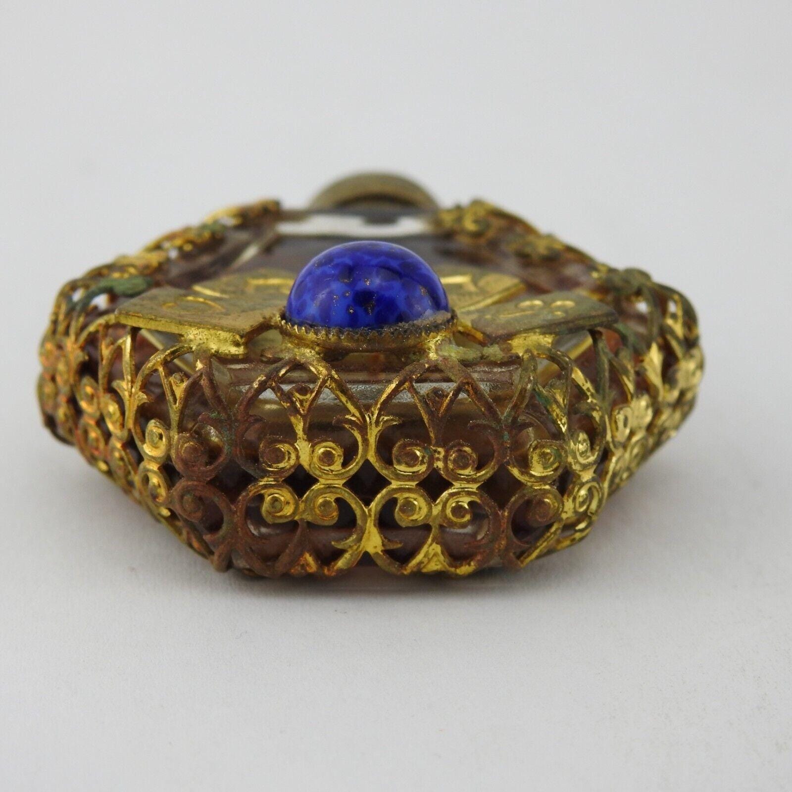 Antique Vintage Perfume Bottle Irice Czech Blue Jeweled Filigree ...