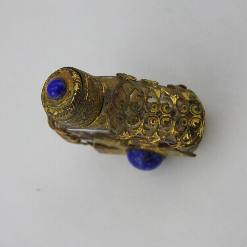 Antique Vintage Perfume Bottle Irice Czech Blue Jeweled Filigree ...