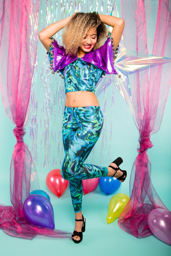 MERMAID CROP TOP Blue Glitter handmade - Etsy