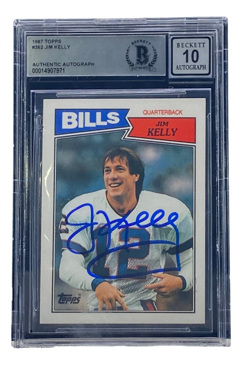 Jim Kelly Signed 1987 Topps 362 Buffalo Bills Rookie Football Card BAS ...