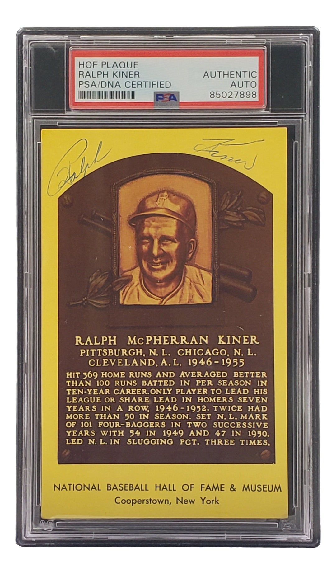 Ralph Kiner Signed 4x6 Pittsburgh Pirates HOF Plaque Card PSA/DNA ...