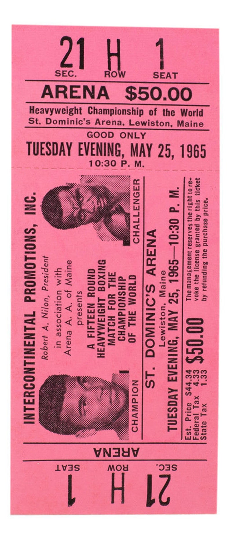 1965 Muhammad Ali Vs Sonny Liston Phantom Punch Boxing Match Pink Full ...