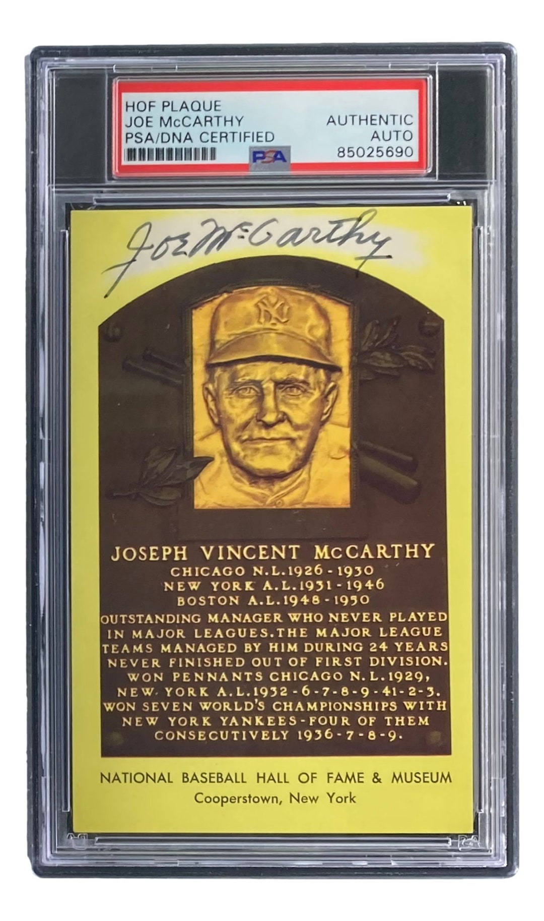 Joe Mccarthy Signed 4x6 New York Yankees HOF Plaque Card PSA/DNA ...