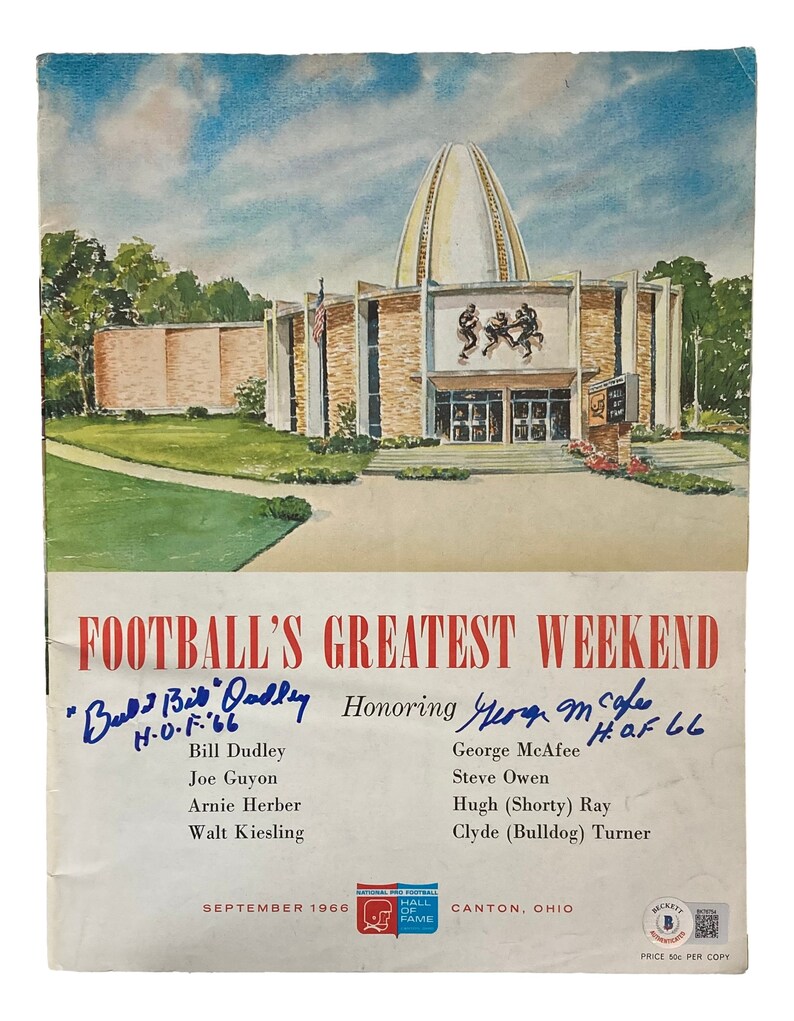 Bill Dudley George Mcafee Signed 1966 Pro Football Hall of Fame Program ...