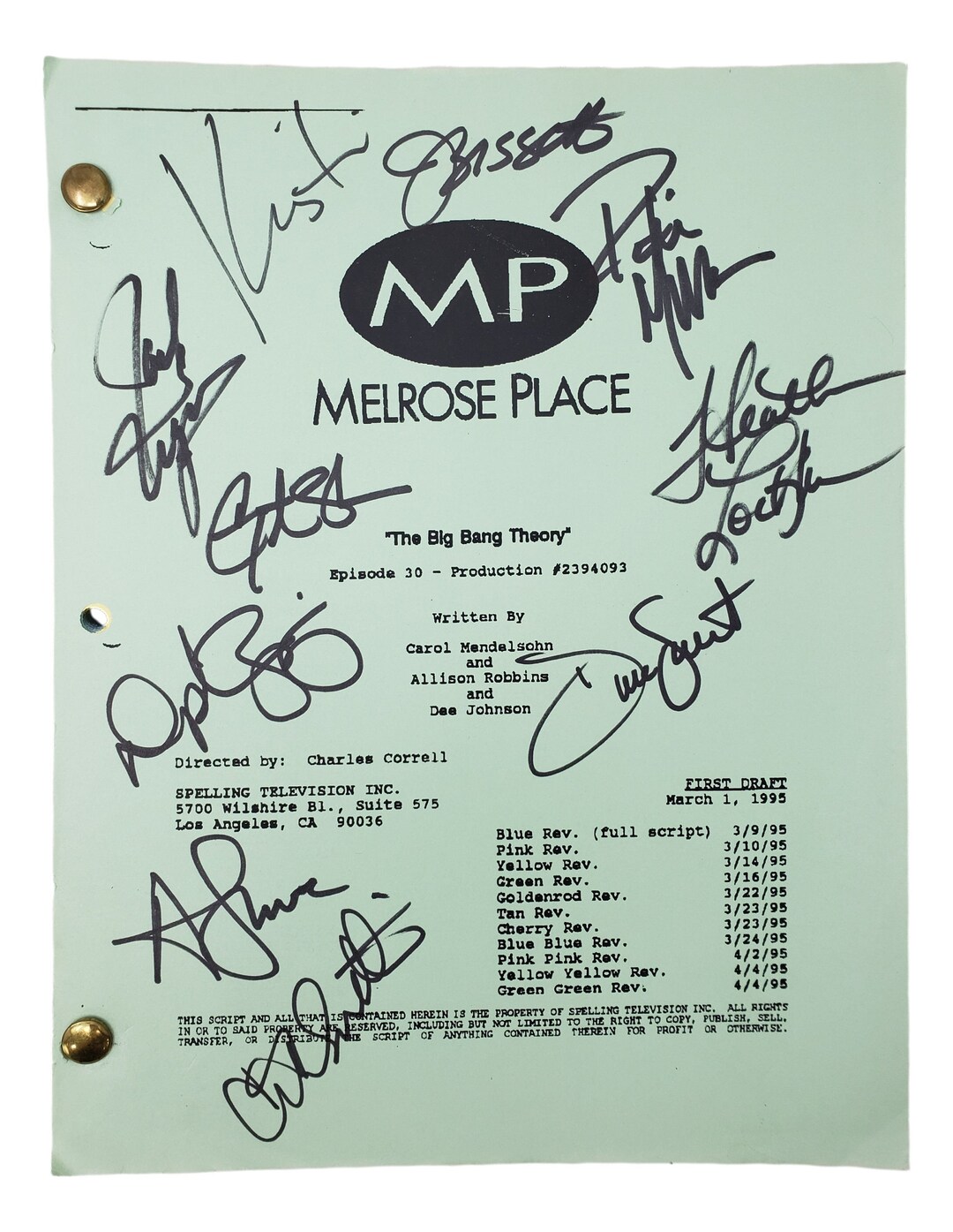 Melrose Place 10 Cast Signed the Big Bang Theory Full Episode Script ...
