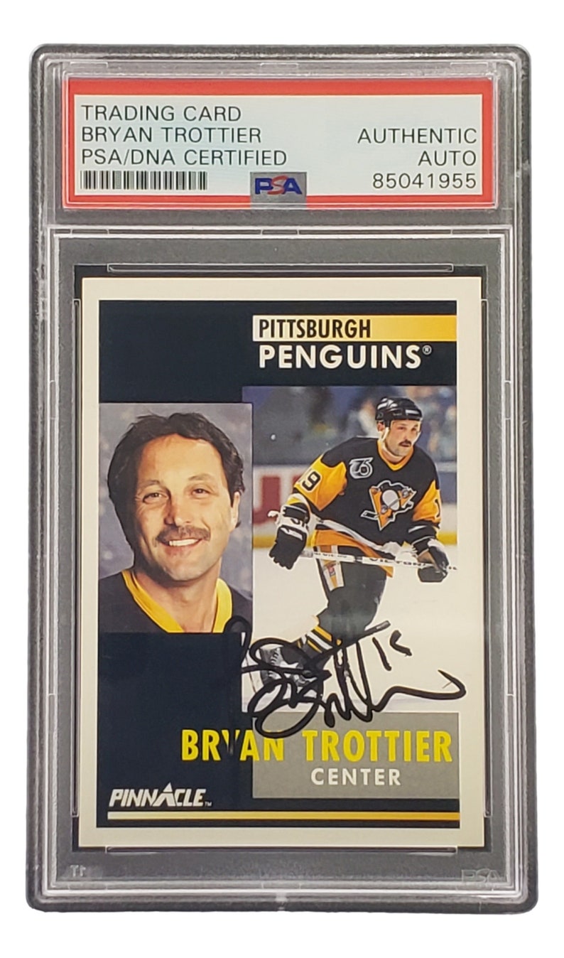 Bryan Trottier Signed 1991 Pinnacle 241 Pittsburgh Penguins Hockey Card ...