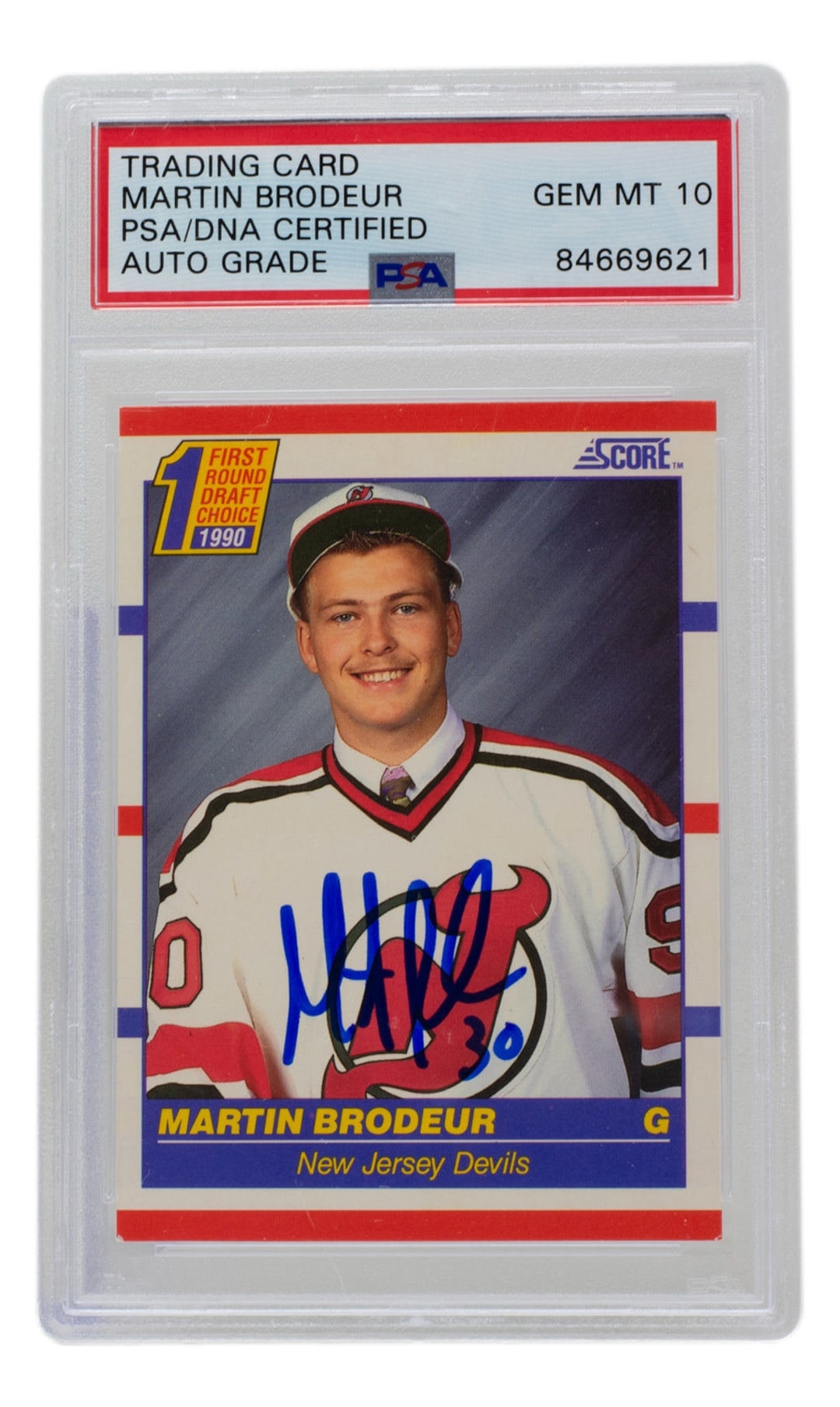 Martin Brodeur Signed 1990 Score New Jersey Devils Rookie Card 439 PSA ...