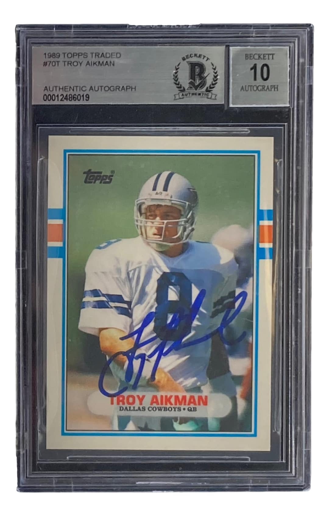 Troy Aikman Signed Dallas Cowboys 1989 Topps 70T Rookie Card BAS Auto 10 - Etsy