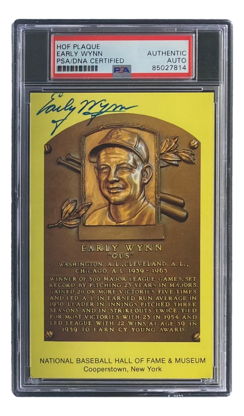 Early Wynn Signed 4x6 Cleveland HOF Plaque Card PSA/DNA 85027814 - Etsy