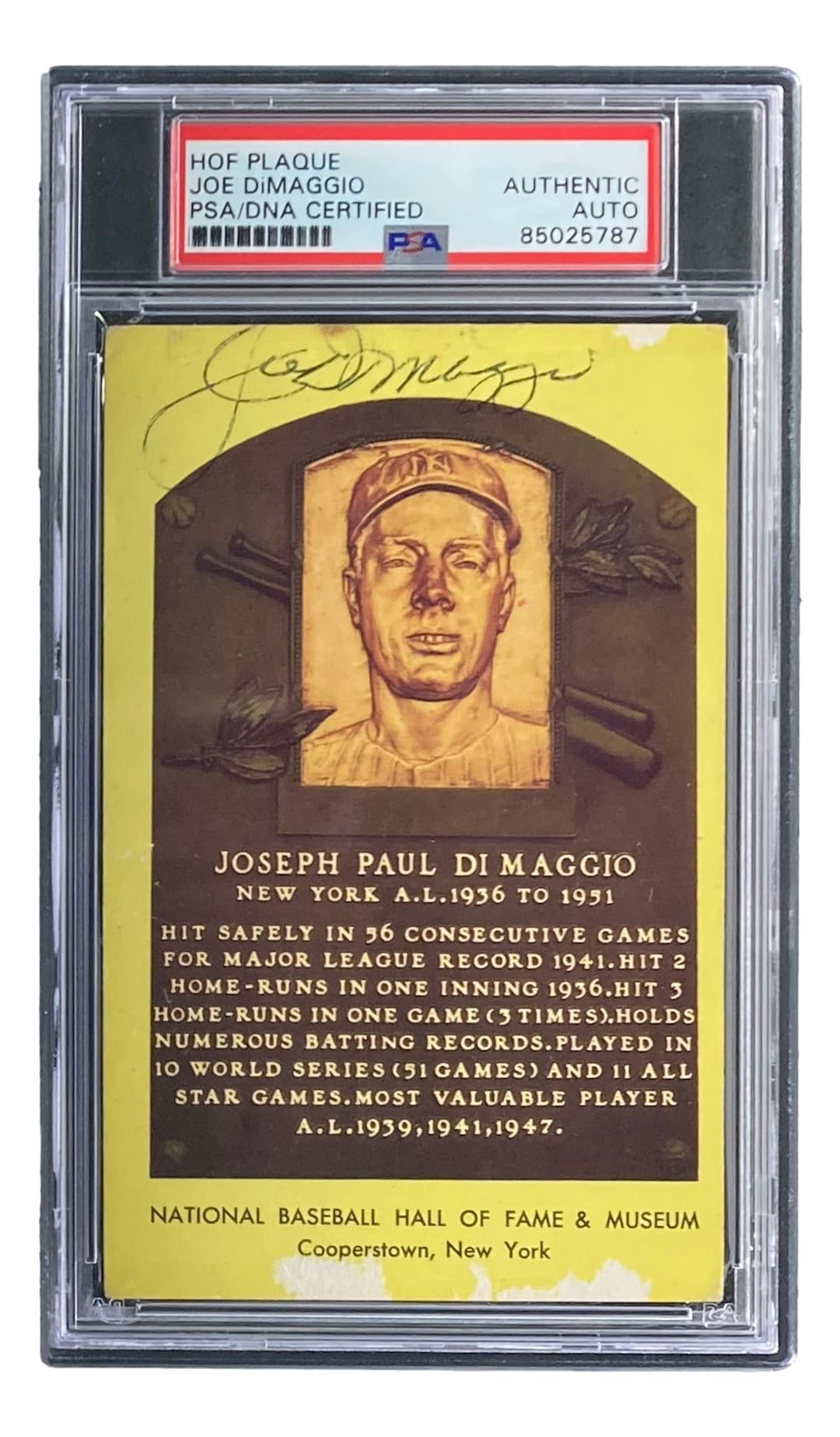 Joe Dimaggio Signed 4x6 New York Yankees HOF Plaque Card PSA/DNA ...