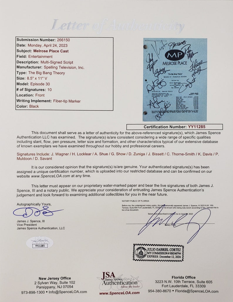Melrose Place 10 Cast Signed the Big Bang Theory Full Episode Script ...