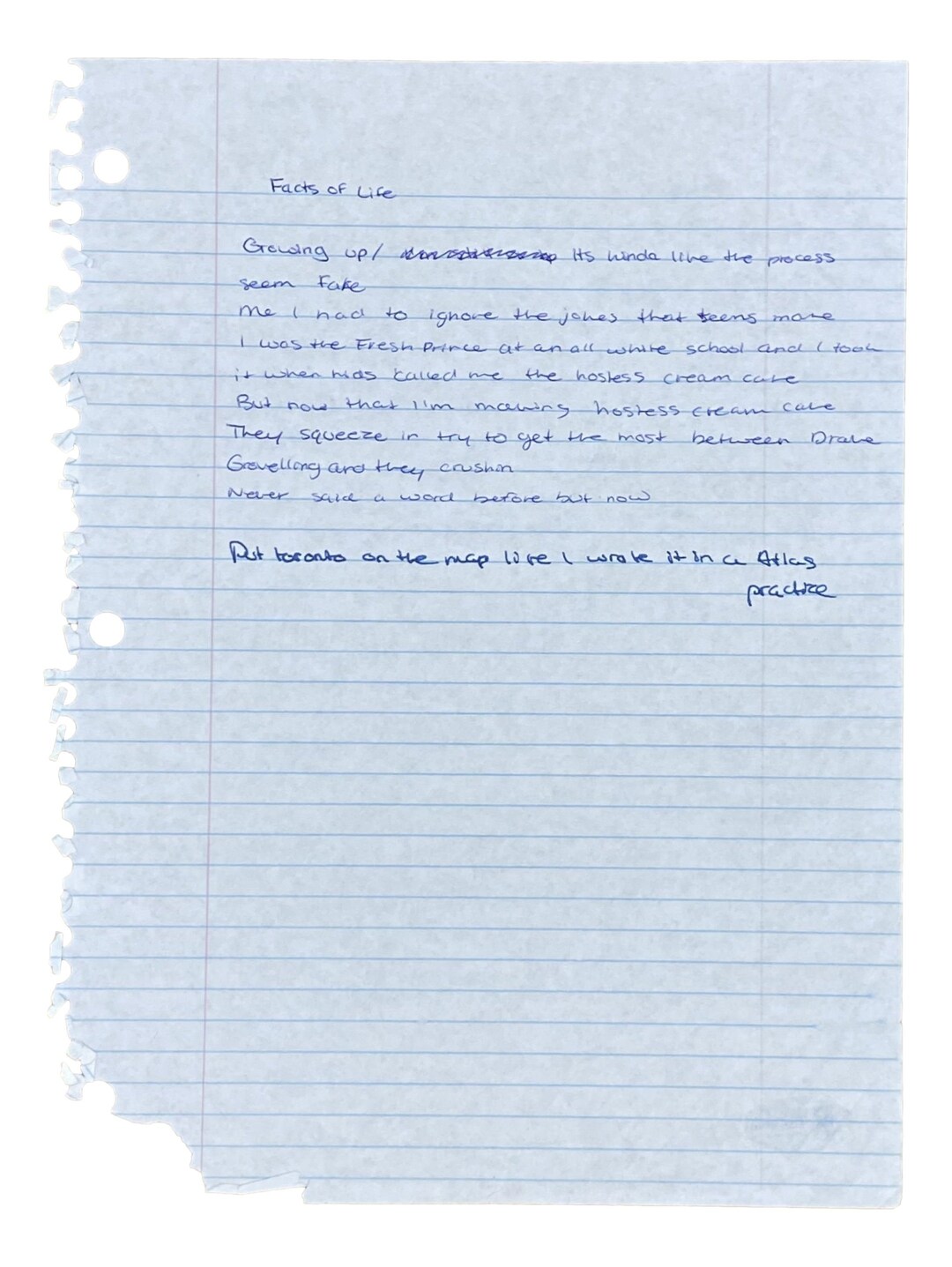 Drake Hand Written Unreleased Song Facts of Life BAS - Etsy