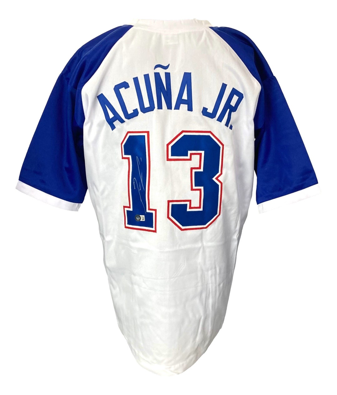 Ronald Acuna Jr Signed Custom White Throwback Pro-style Baseball Jersey ...