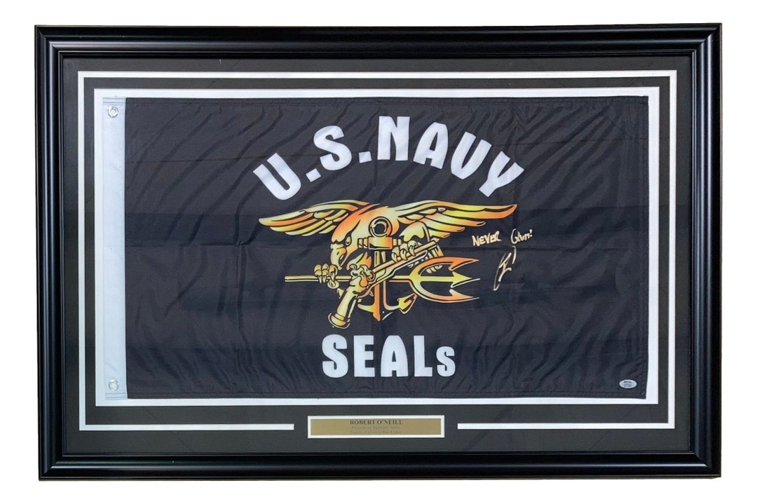 Robert O'neill Signed Framed Navy Seals Flag Never Quit Inscribed PSA ...