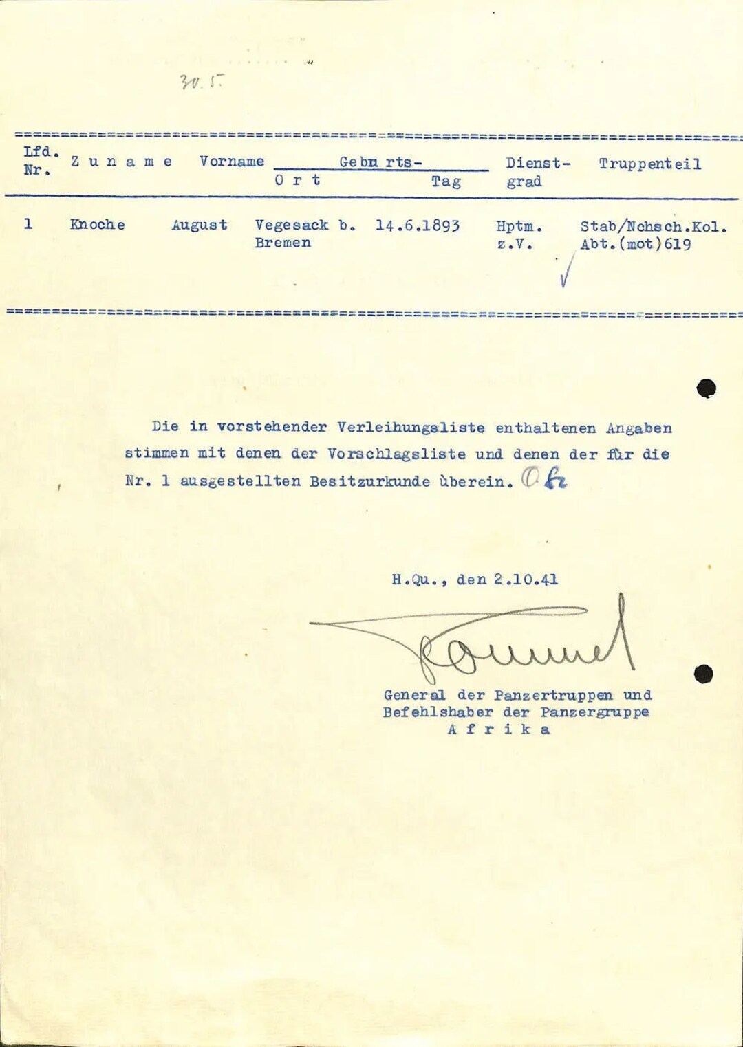 General Erwin Rommel Signed 1941 WWII Document JSA LOA - Etsy