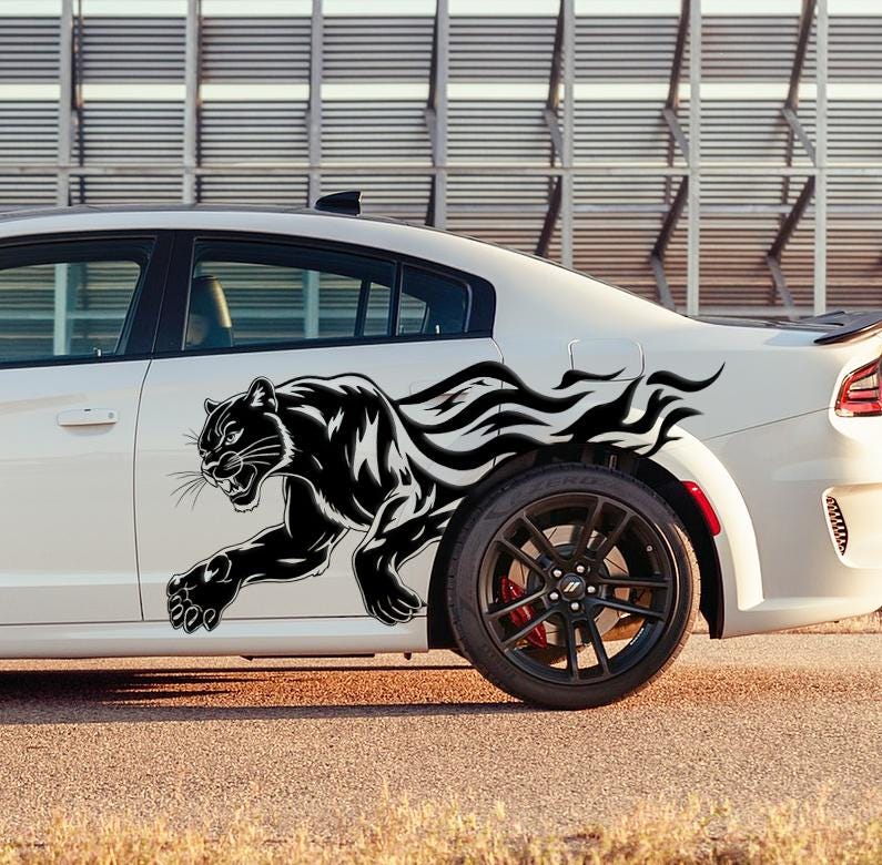 Panther Car Decal , Side Car Decal, Tribal Flames Decal, Large Body ...